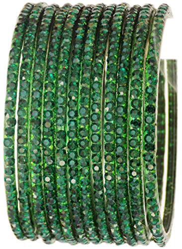 JD'Z COLLECTION Indian Bangles For Women Bollywood Glass Bangles Bridal Ethnic Jewelry Set Costume Matching Wedding Designer CZ Stone Jewellery Bangle Bracelets Set Of 12 (Dark Green, 2.4)