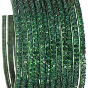 JD'Z COLLECTION Indian Bangles For Women Bollywood Glass Bangles Bridal Ethnic Jewelry Set Costume Matching Wedding Designer CZ Stone Jewellery Bangle Bracelets Set Of 12 (Dark Green, 2.4)