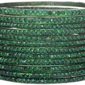 JD'Z COLLECTION Indian Bangles For Women Bollywood Glass Bangles Bridal Ethnic Jewelry Set Costume Matching Wedding Designer CZ Stone Jewellery Bangle Bracelets Set Of 12 (Dark Green, 2.4)