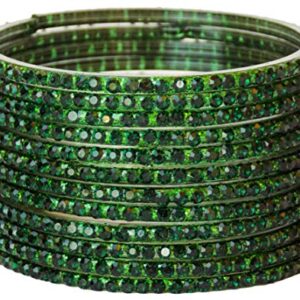 JD'Z COLLECTION Indian Bangles For Women Bollywood Glass Bangles Bridal Ethnic Jewelry Set Costume Matching Wedding Designer CZ Stone Jewellery Bangle Bracelets Set Of 12 (Dark Green, 2.4)