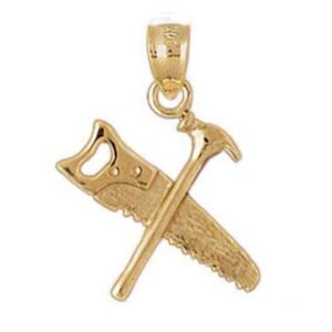 surano design jewelry 14k yellow gold saw & hammer pendant, made in usa