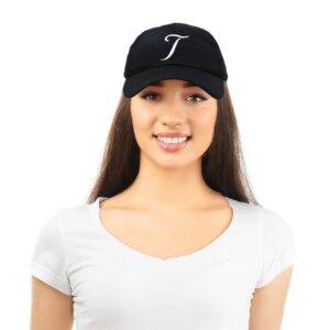 DALIX Initial Hat Letter T Black Womens Baseball Cap Monogram Cursive Embroider