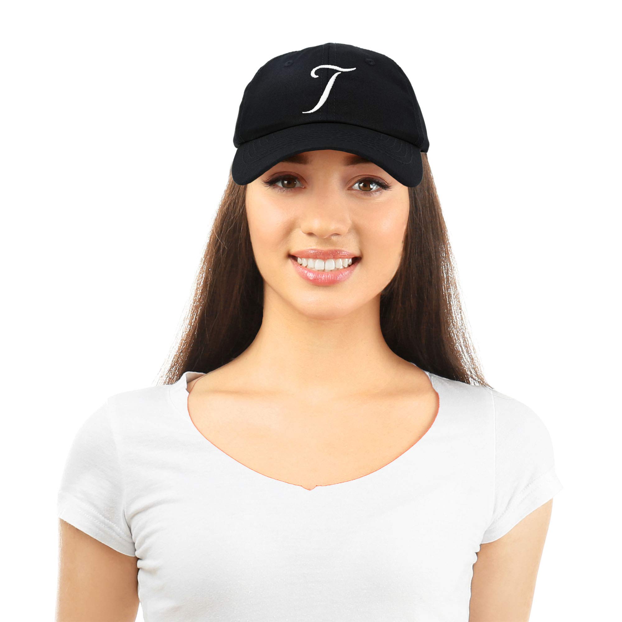 DALIX Initial Hat Letter T Black Womens Baseball Cap Monogram Cursive Embroider