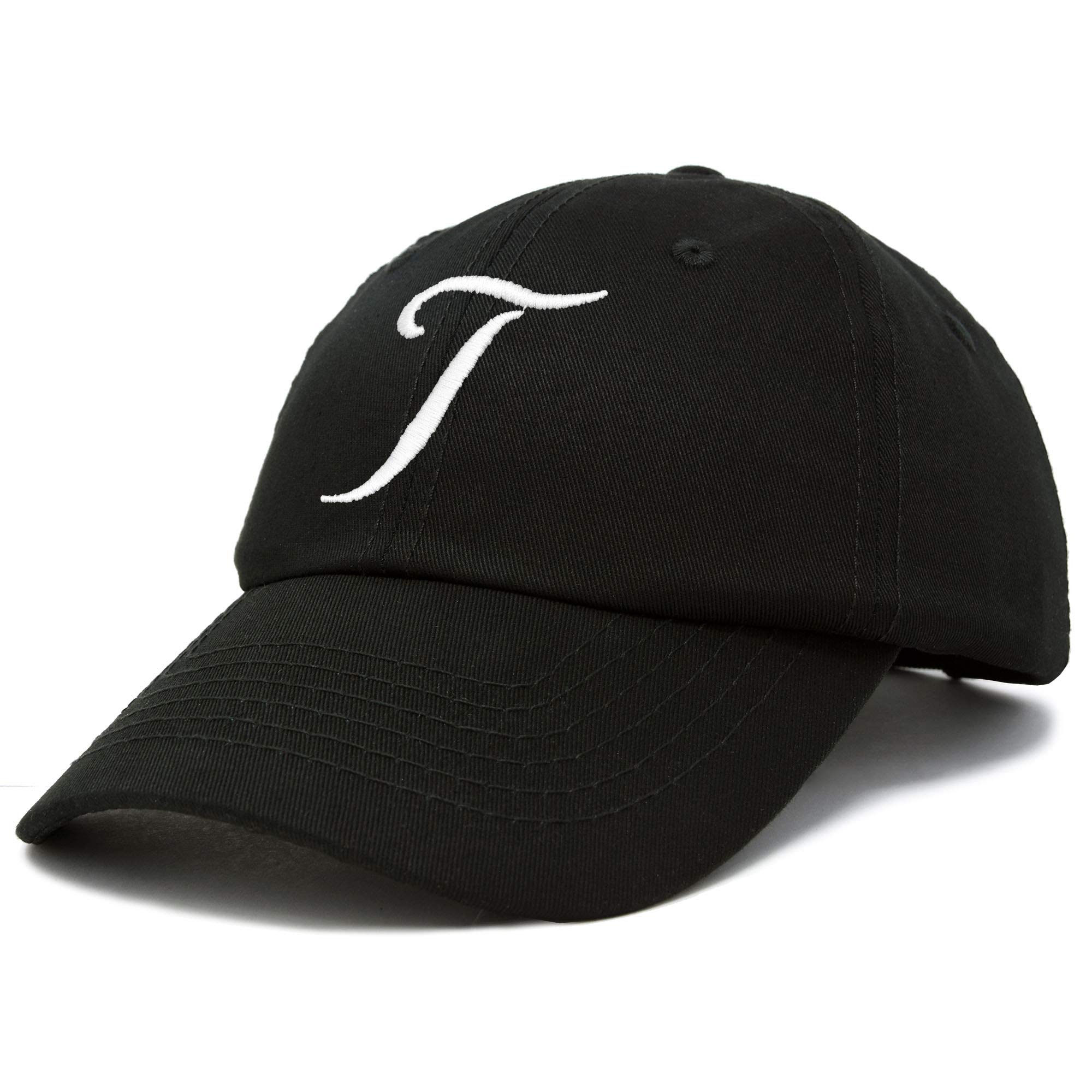 DALIX Initial Hat Letter T Black Womens Baseball Cap Monogram Cursive Embroider