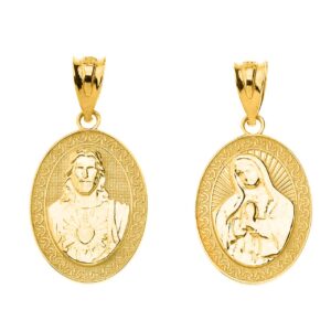 certified 10k gold sacred heart of jesus and immaculate heart of mary reversible medal pendant