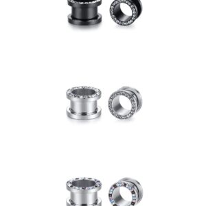 WBRWP Unisex Women and Men 6pcs/3pairs Hollow Zircon Stainless Steel Screw Ear Plugs Tunnels with ZirconEar Plugs Tunnels - Ear Expander - Ear Gauges Stretcher Body Piercing 00g(10mm)