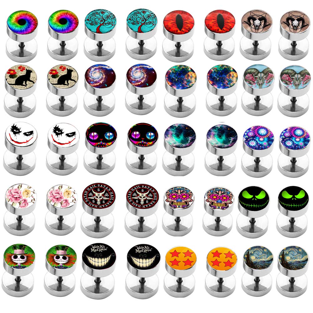 28pcs Cheater Fake Ear Plugs Satinless Steel Gauges Illusion Tunnel Piercing Stud Screw Earrings 14Style