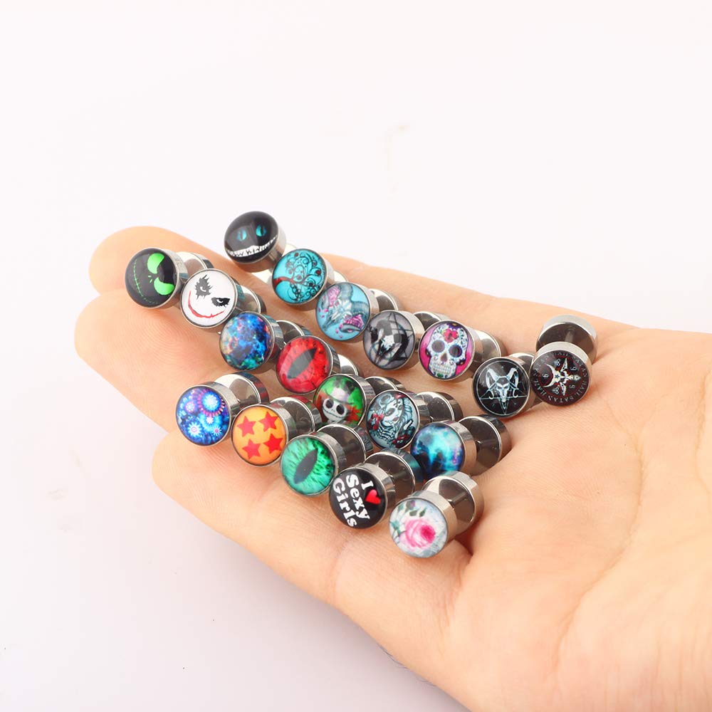 28pcs Cheater Fake Ear Plugs Satinless Steel Gauges Illusion Tunnel Piercing Stud Screw Earrings 14Style