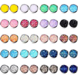 20 pairs druzy stud earrings set stainless steel earrings pierced earrings jewelry for women(round)