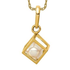 14k yellow gold square geometric freshwater cultured pearl necklace charm pendant only