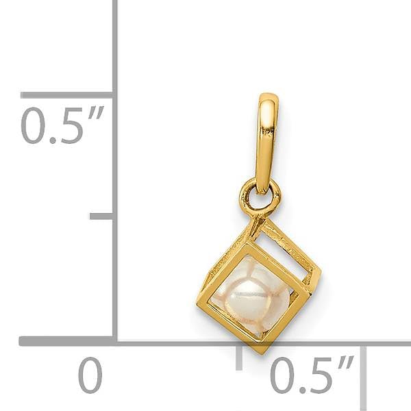 14K Yellow Gold Square Geometric Freshwater Cultured Pearl Necklace Charm Pendant Only