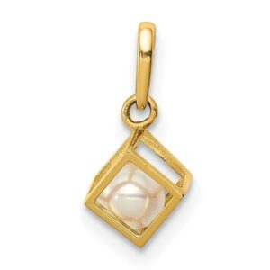 14K Yellow Gold Square Geometric Freshwater Cultured Pearl Necklace Charm Pendant Only