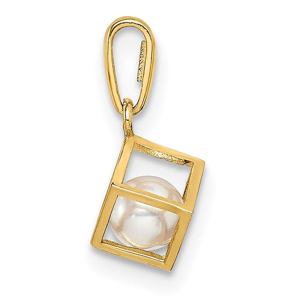 14K Yellow Gold Square Geometric Freshwater Cultured Pearl Necklace Charm Pendant Only