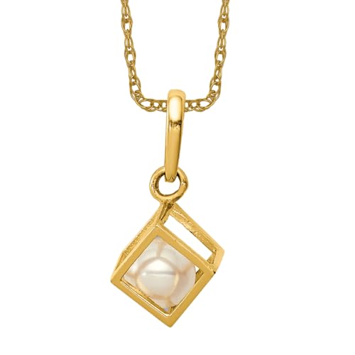 14K Yellow Gold Square Geometric Freshwater Cultured Pearl Necklace Charm Pendant Only