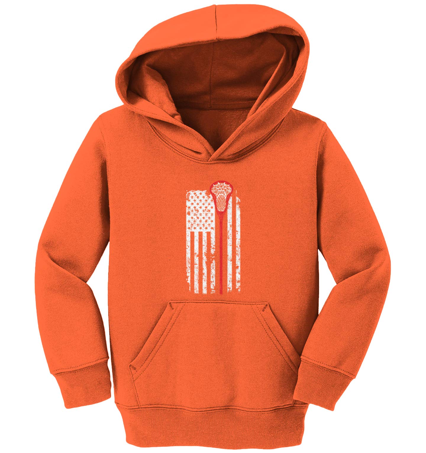 Haase Unlimited Lacrosse Stick - American Flag Lax Bro Toddler/Youth Fleece Hoodie (Orange, 5T/6T (Toddler))