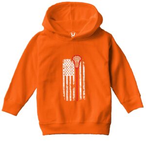 Haase Unlimited Lacrosse Stick - American Flag Lax Bro Toddler/Youth Fleece Hoodie (Orange, 5T/6T (Toddler))