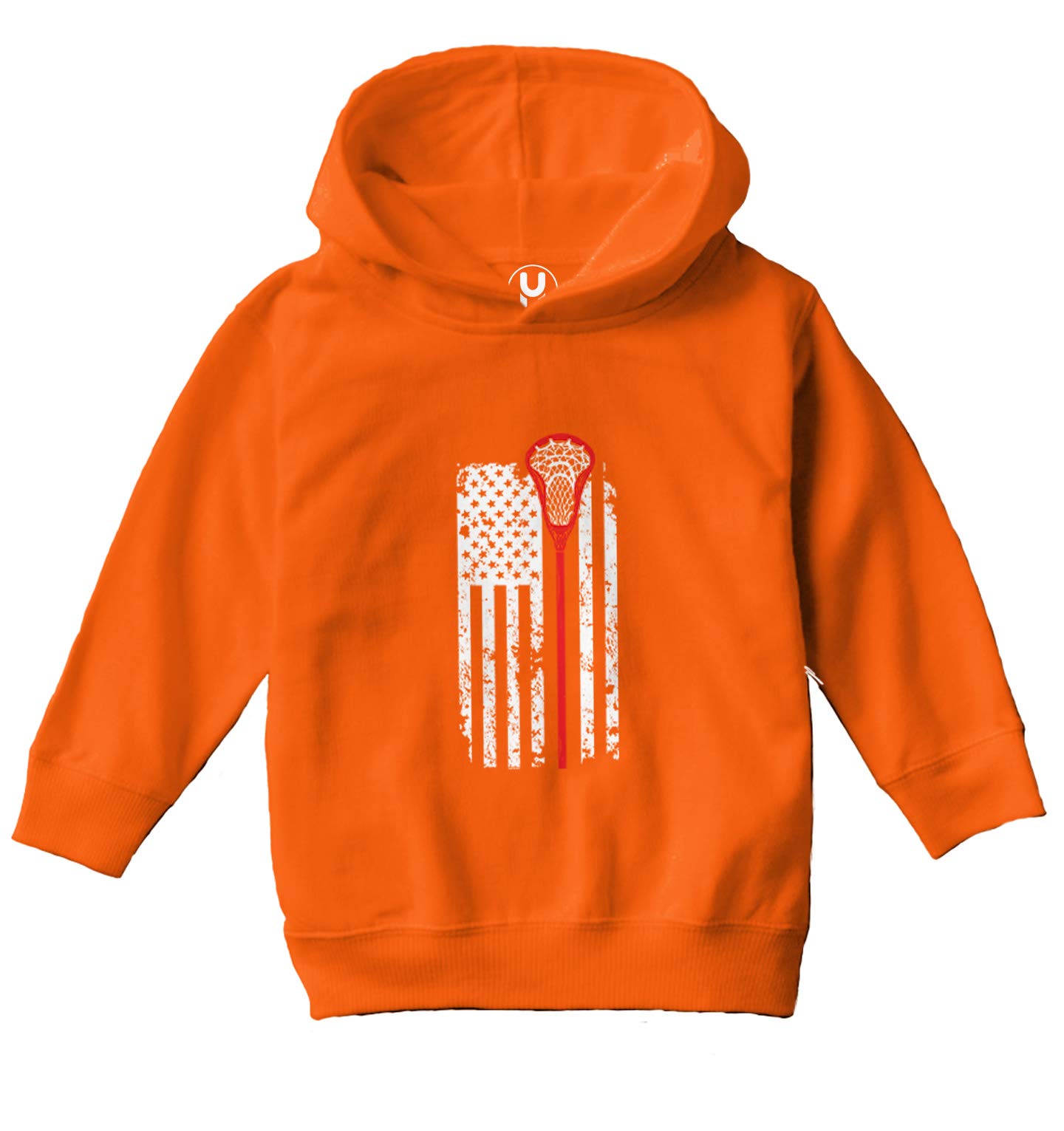 Haase Unlimited Lacrosse Stick - American Flag Lax Bro Toddler/Youth Fleece Hoodie (Orange, 5T/6T (Toddler))