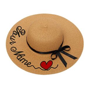 personalized custom name text embroidery beach hats for women sun straw hat wide brim foldable roll up floppy summer hat