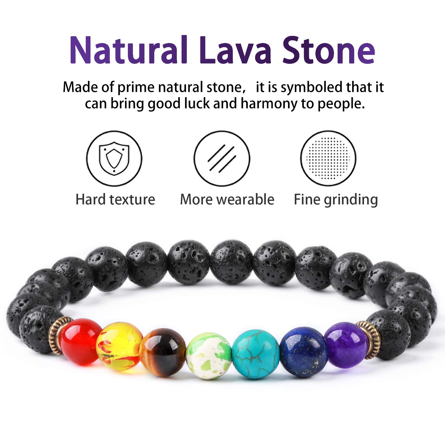 JENIGH JEWEL Lava Chakra Bracelet for Women- 7 Chakra Healing Bracelet Tiger Eye Agate Bracelet Essential Oil Diffuser Yoga Beaded Bracelets For Men Women