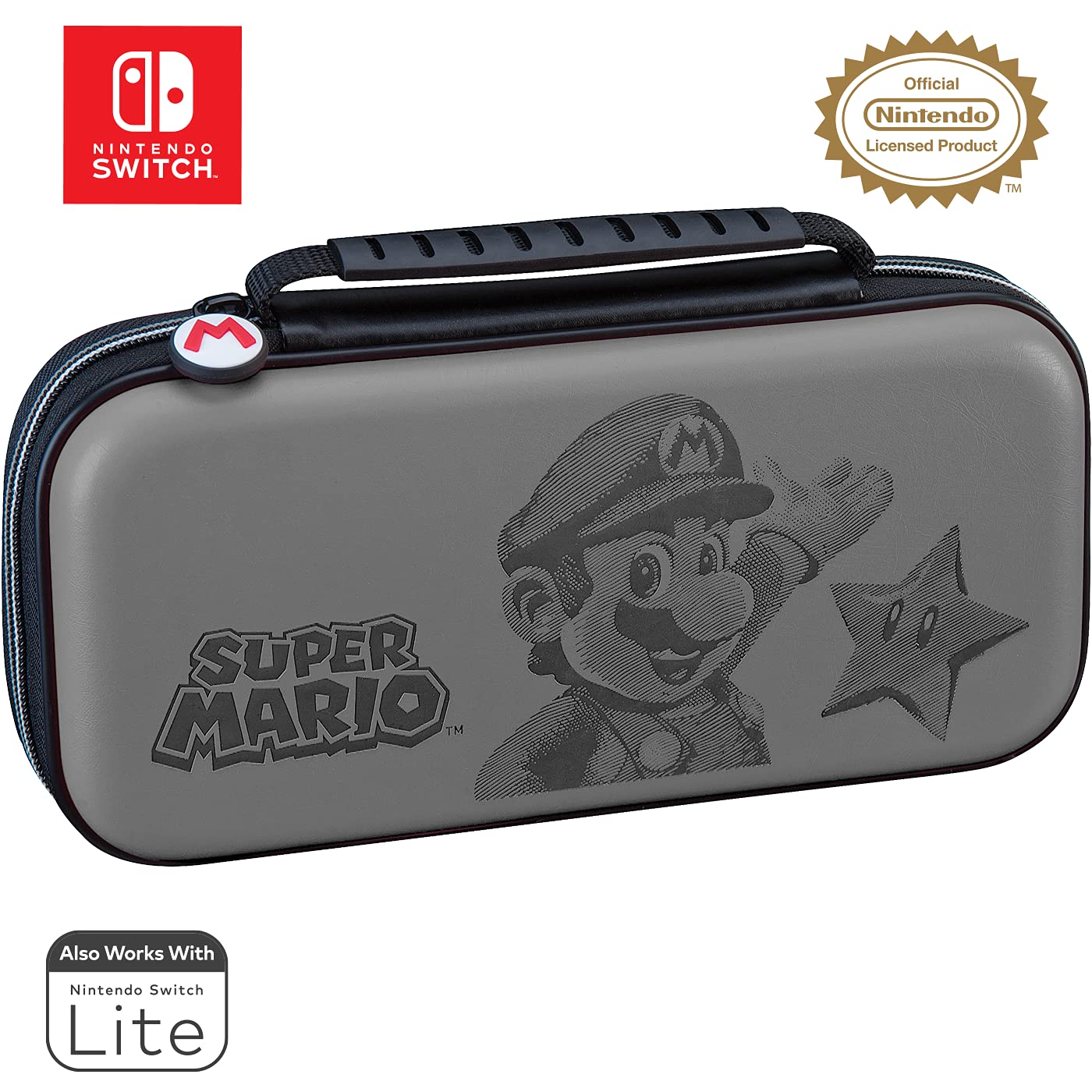 Game Traveler Nintendo Switch Mario Case - Adjustable Viewing Stand, Protective PU Leather Hard Case with Deluxe Carry Handle, Includes Two Game Cases - Nintendo Switch , Switch OLED and Switch Lite