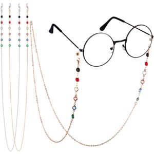 frienda 2 pieces eyeglass chains for women colorful beaded sunglasses chain, reading eyeglasses holder strap cords lanyards (bead)