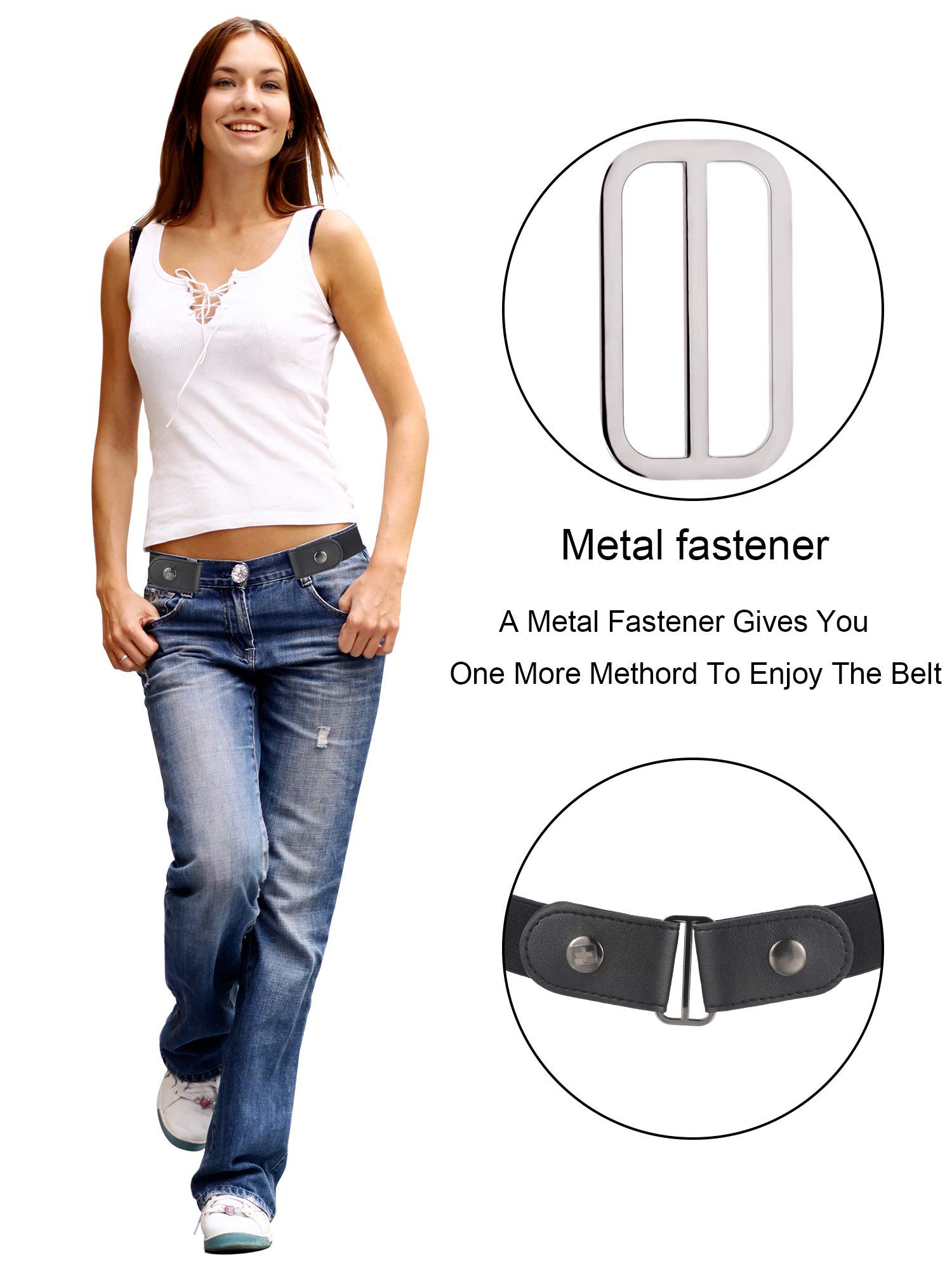 Syhood 4 Pieces No Buckle Stretch Belt Buckle-free Belt Invisible Elastic Belt with 4 Pieces Buckles for Jeans Pants