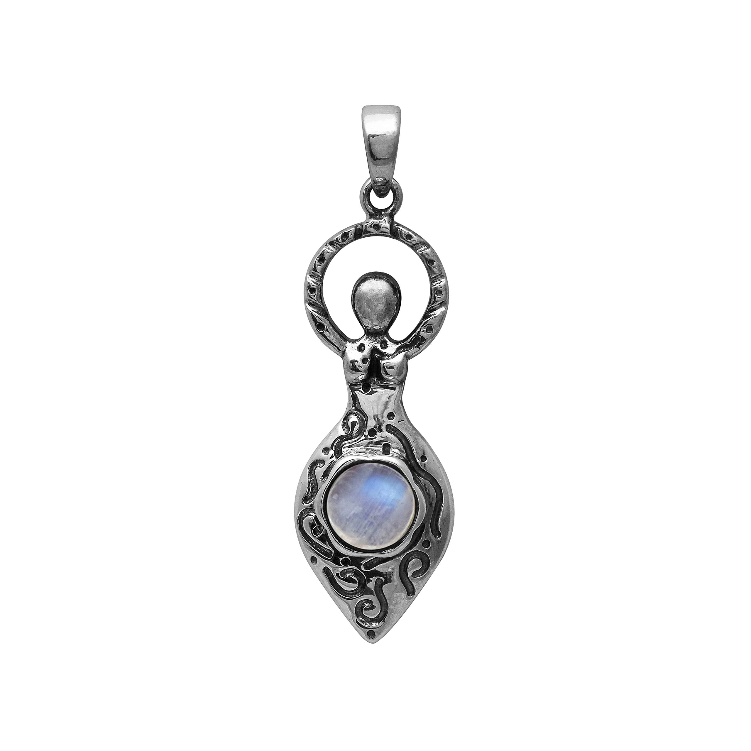 Shine Jewel 925 Sterling Silver Round Rainbow Moonstone Celtic Goddess Of Fertility Charm Pendant