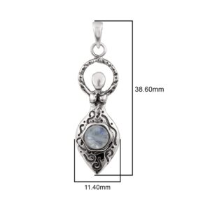 Shine Jewel 925 Sterling Silver Round Rainbow Moonstone Celtic Goddess Of Fertility Charm Pendant