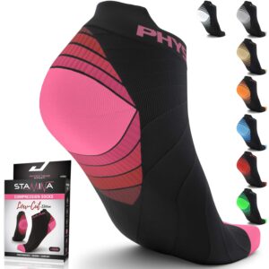 physix gear sport low cut socks men & women - ankle compression running socks (2pair blk-pnk s/m)