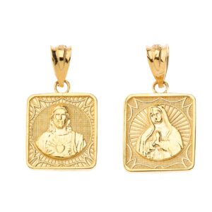 sideways crosses certified 14k gold immaculate heart of mary/sacred heart of jesus 0.87" square medal reversible pendant