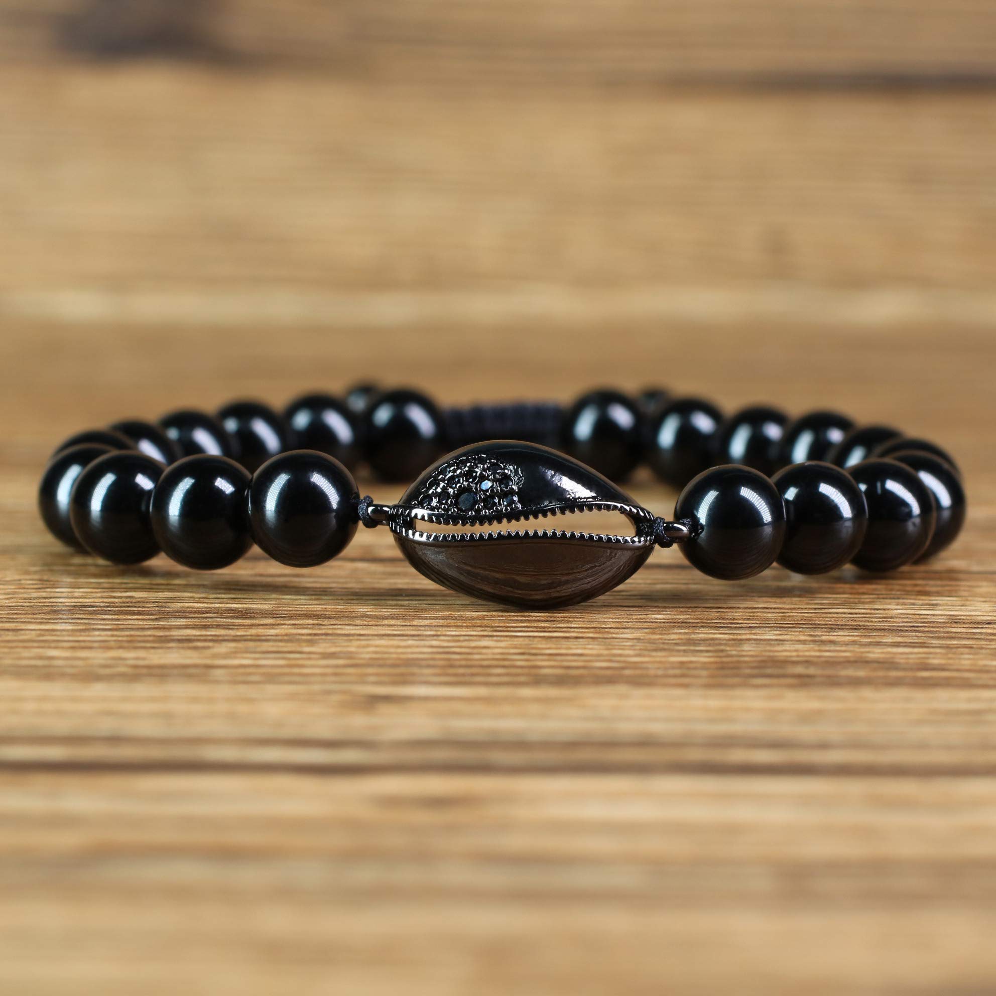 COAI Black Tourmaline Shell Bracelet for Men Women