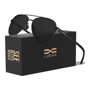 luenx aviator sunglasses for men women polarized-stylish shades non mirror uv400 protection driving outdoor activities 59 mm(all black)