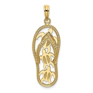 14K Yellow Gold Triple Sea Turtle Hawaiian Flip Flop Necklace Beach Sandals Pendant Ocean Vacation Charm 37mm x 11.5mm Only