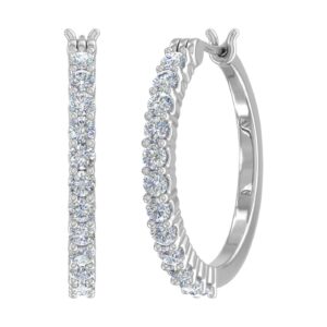 1/2 carat natural diamond hoop earrings in 10k white gold