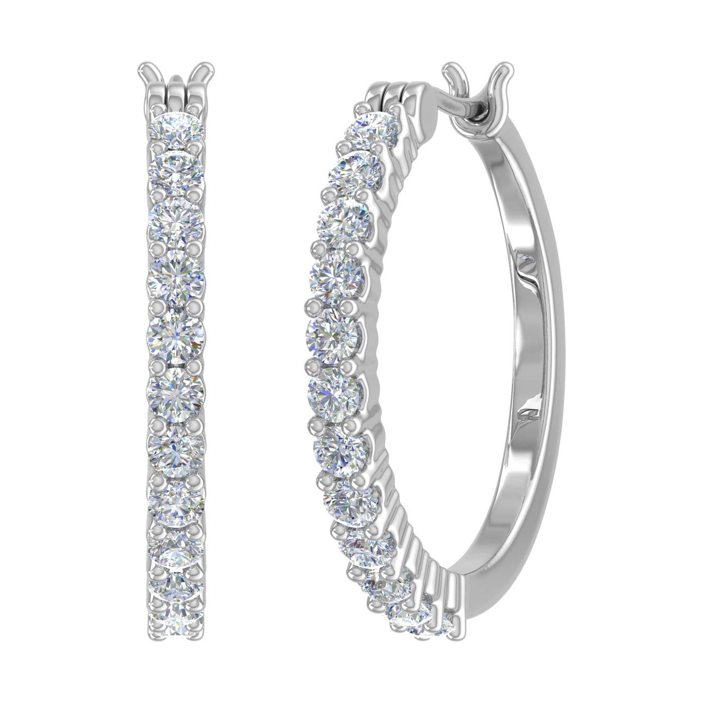 1/2 Carat Natural Diamond Hoop Earrings in 10K White Gold