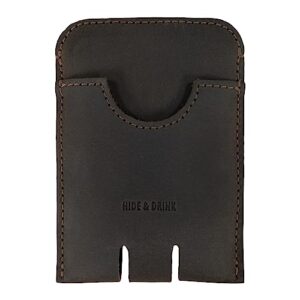 hide & drink, business push card holder, minimalist cash organizer handmade from full grain leather - bourbon brown