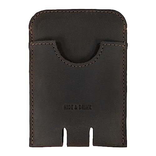 Hide & Drink, Business Push Card Holder, Minimalist Cash Organizer Handmade from Full Grain Leather - Bourbon Brown