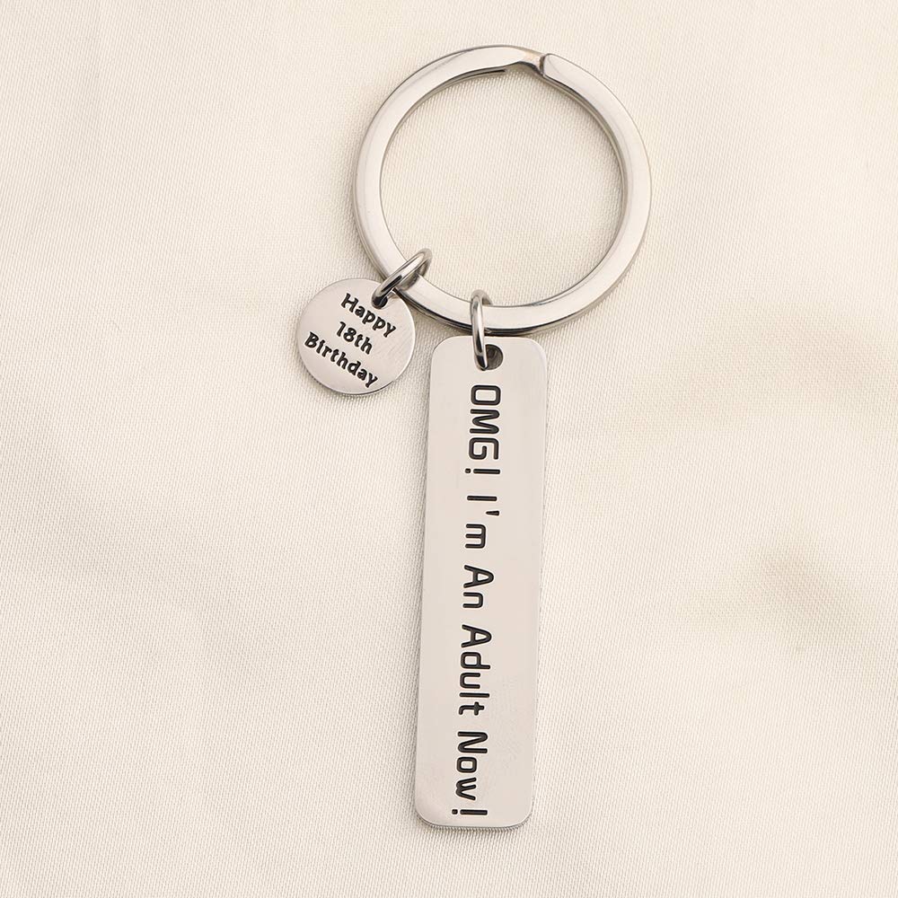 BEKECH Funny Adult Birthday Gifts Birthday Keychain OMG I'm An Adult Now Jewelry Gifts for Adult Brithday (silver)