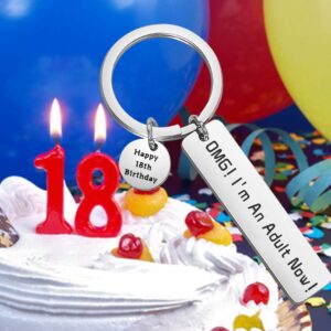 BEKECH Funny Adult Birthday Gifts Birthday Keychain OMG I'm An Adult Now Jewelry Gifts for Adult Brithday (silver)