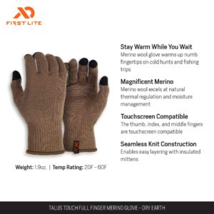 First Lite Talus Touch Full Finger Merino Wool Glove - Lightweight Hunting Gloves - Dry Earth - Large