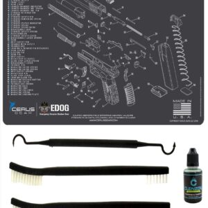 Springfield Armory XDm 5 PC EDOG Cerus Gear Schematic Exploded View Heavy Duty Pistol Cleaning 12x17 Padded Gun-Work Surface Protector Mat Solvent & Oil Resistant & 3 PC Cleaning Essentials & Clenzoil