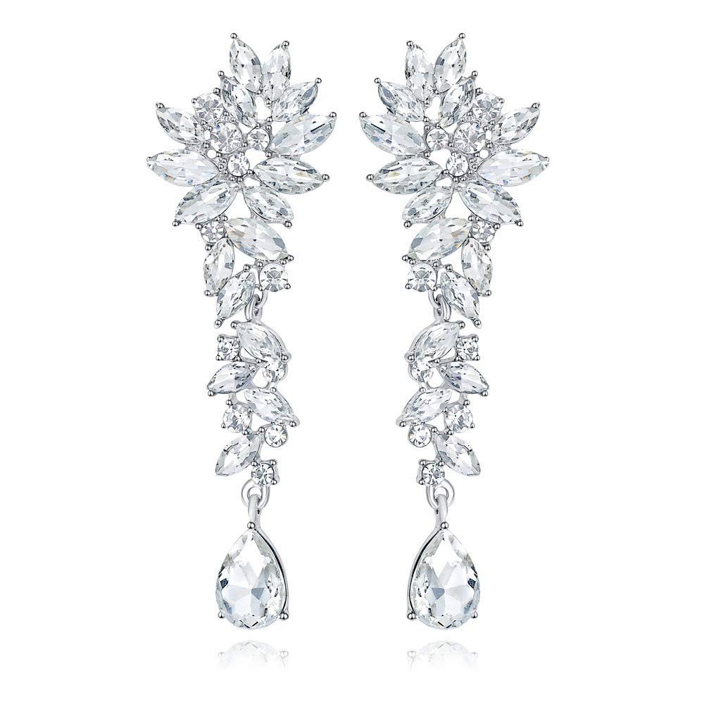 mecresh Bridal Wedding Teardrop Marquise Crystal Cluster Chandelier Dangle Earrings for Brides Bridesmaid