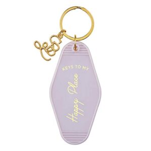 santa barbara design studio keychain lili + delilah small gifts vintage motel key tag key ring, 3.5" long, happy place (lavender)