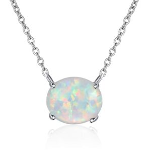 cinily opal necklace small pendant necklace 18k wihte gold plated gemstone simple necklace for women girls