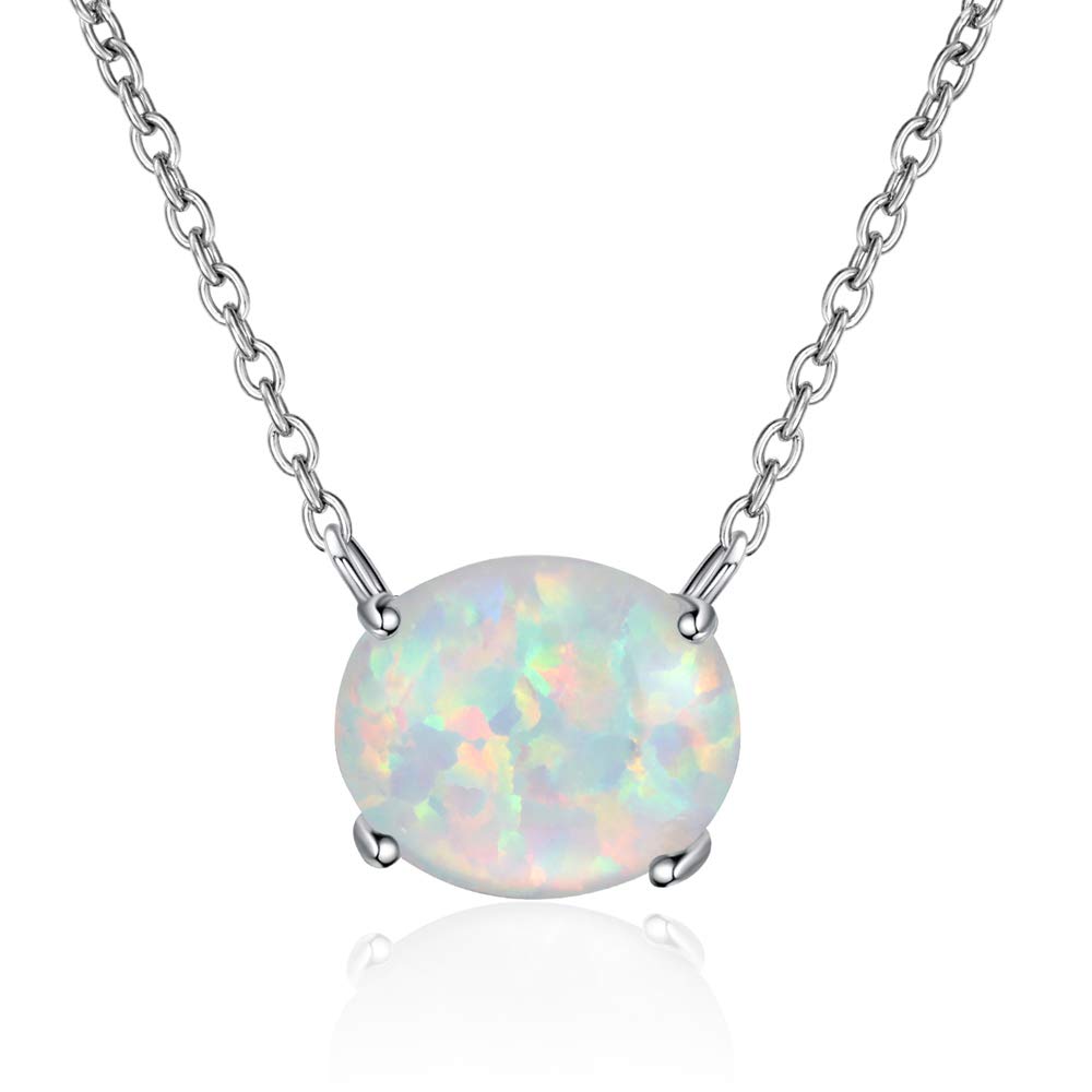 CiNily Opal Necklace Small Pendant Necklace 18K Wihte Gold Plated Gemstone Simple Necklace for Women Girls