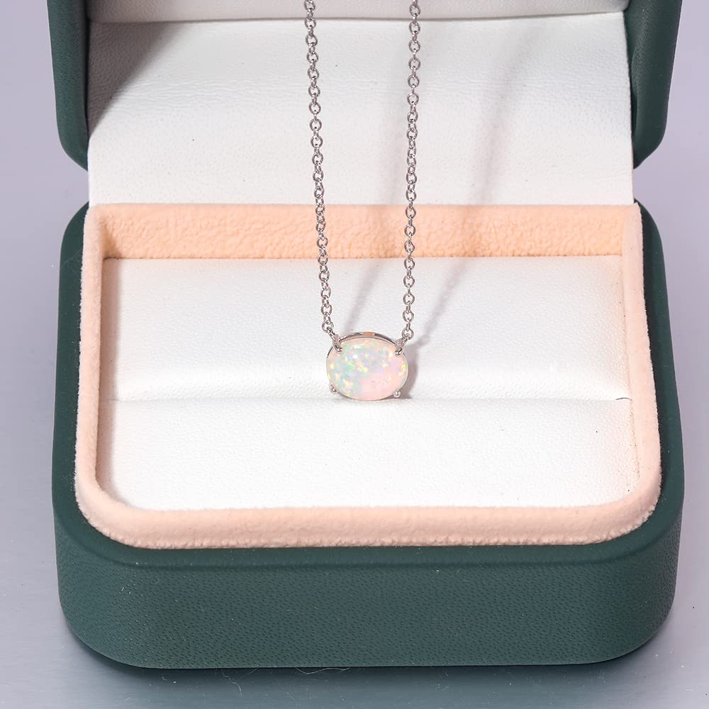 CiNily Opal Necklace Small Pendant Necklace 18K Wihte Gold Plated Gemstone Simple Necklace for Women Girls