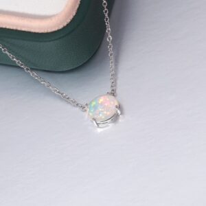 CiNily Opal Necklace Small Pendant Necklace 18K Wihte Gold Plated Gemstone Simple Necklace for Women Girls