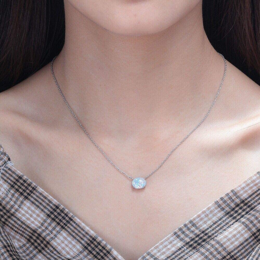 CiNily Opal Necklace Small Pendant Necklace 18K Wihte Gold Plated Gemstone Simple Necklace for Women Girls