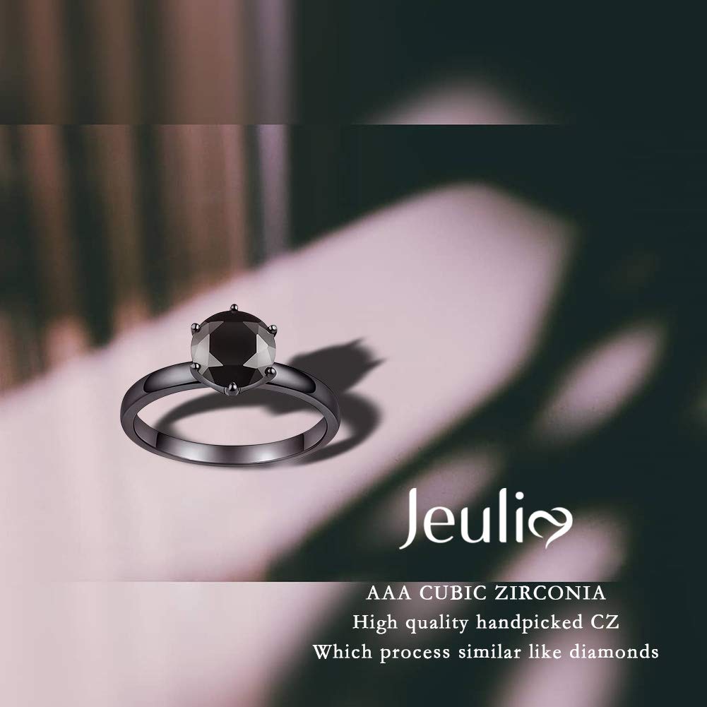 Jeulia Black Rings for Women Mens 925 Sterling Silver Solitaire Black Diamond Rings Bridal Set Wedding Engagement Anniversary Promise (8.5(U.S))