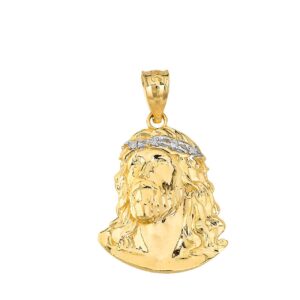 certified 14k yellow gold jesus christ face head diamond (medium) 1.04" charm pendant